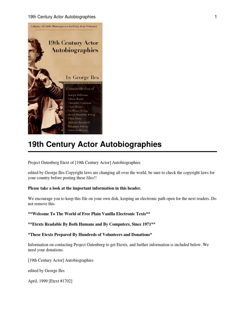 19th Century Actor Autobiographies PDF | PDF | E Text | Royalty Payment
