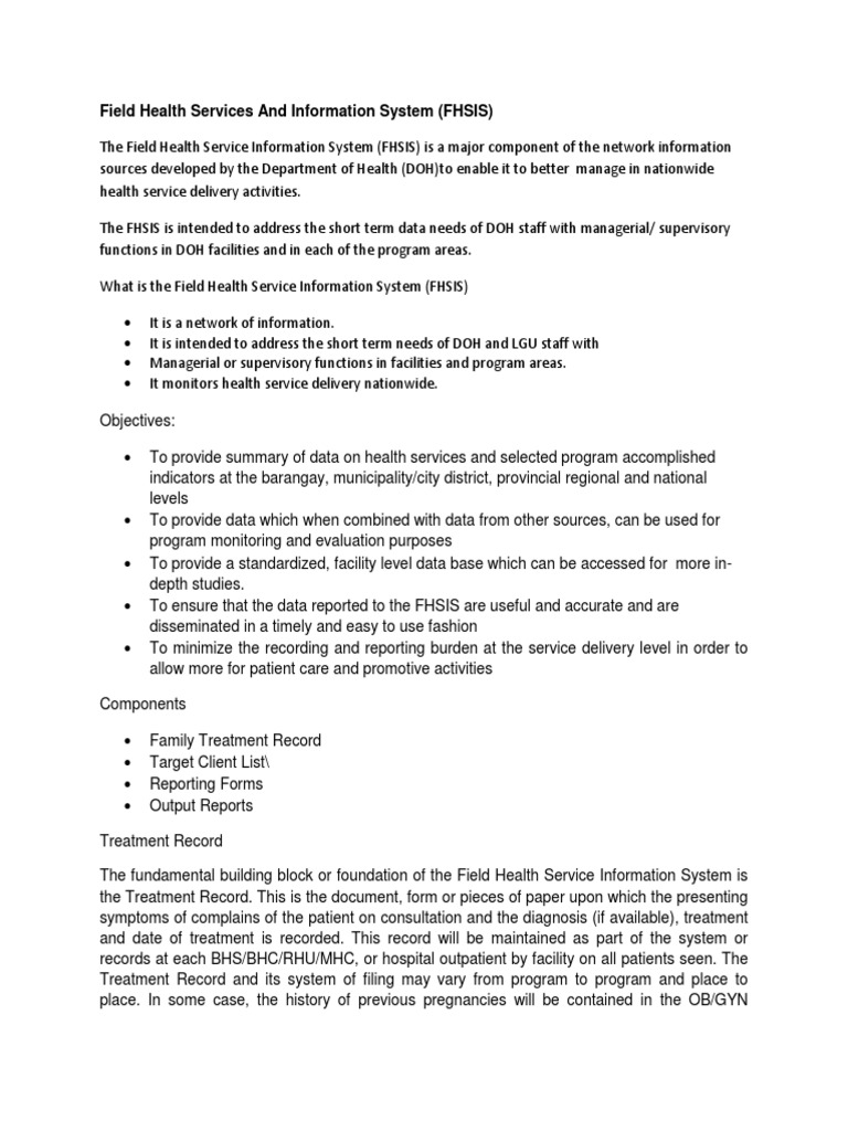 Field Health Services and Information System 1 | PDF | Patient | Health ...