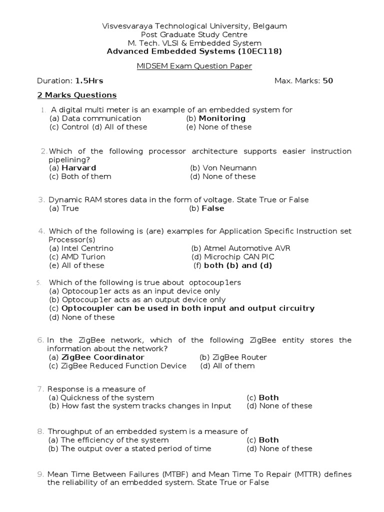 Advanced Embedded Systems (10EC118) | PDF | Embedded System ...