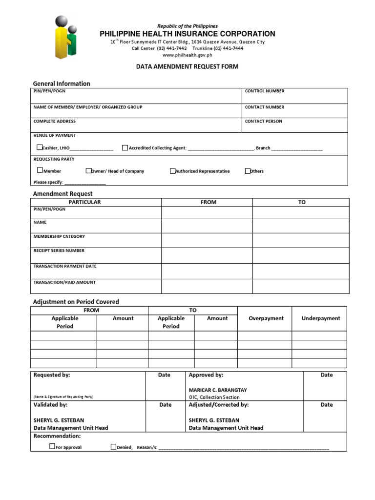 Philippine Health Insurance Corporation: Data Amendment Request Form ...
