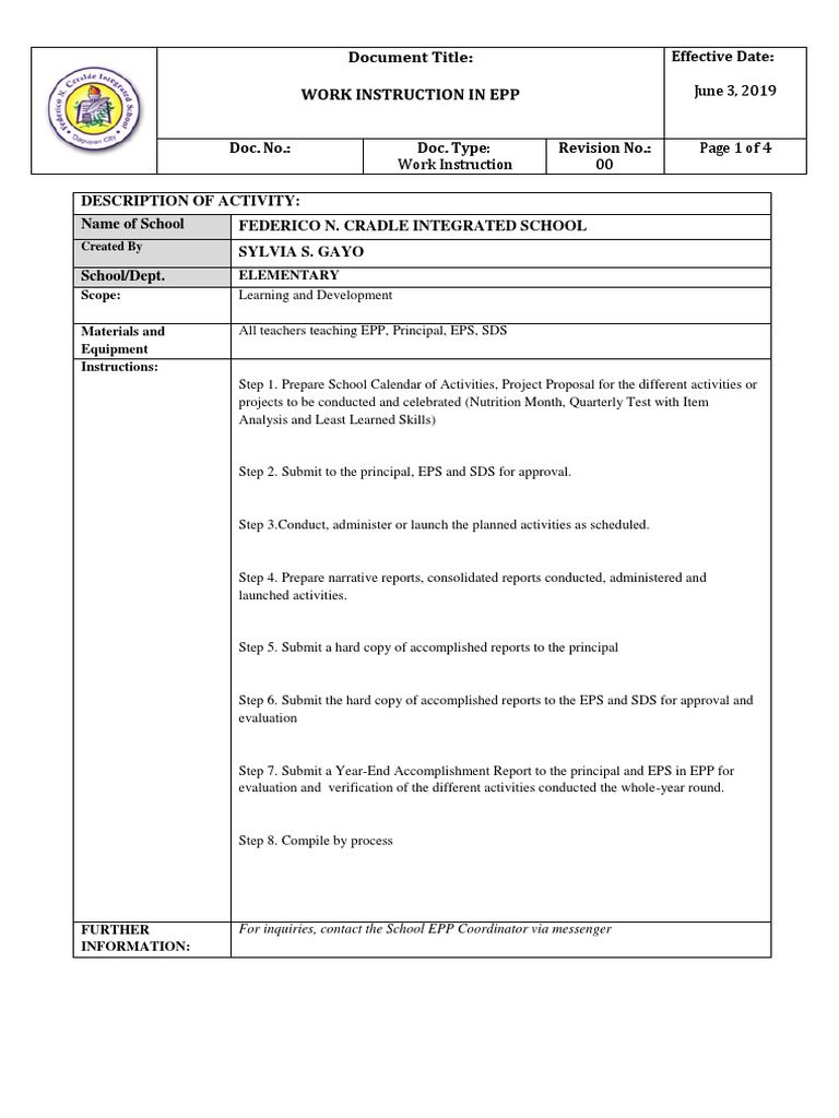 Document Title: Work Instruction in Epp: Effective Date | PDF