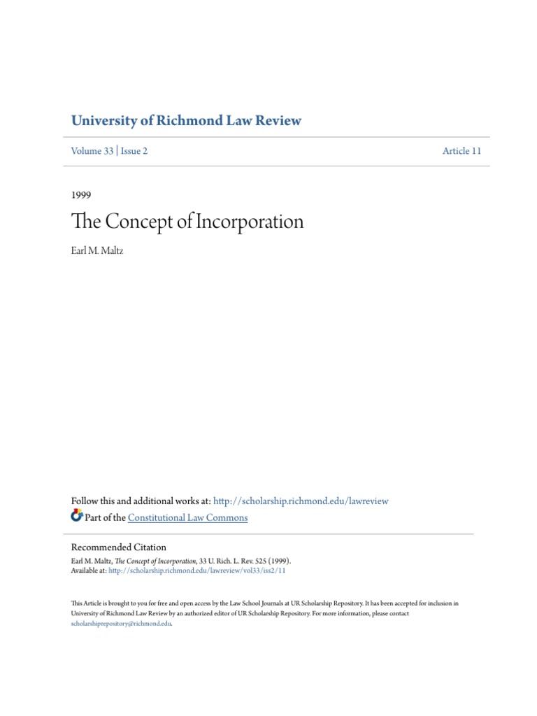 The Concept of Incorporation | PDF | Incorporation Of The Bill Of ...