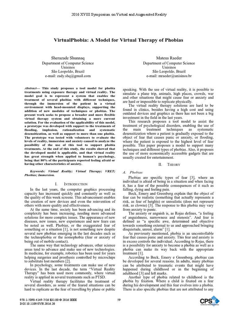 VirtualPhobia: A Model For Virtual Therapy of Phobias | PDF | Phobia | Fear