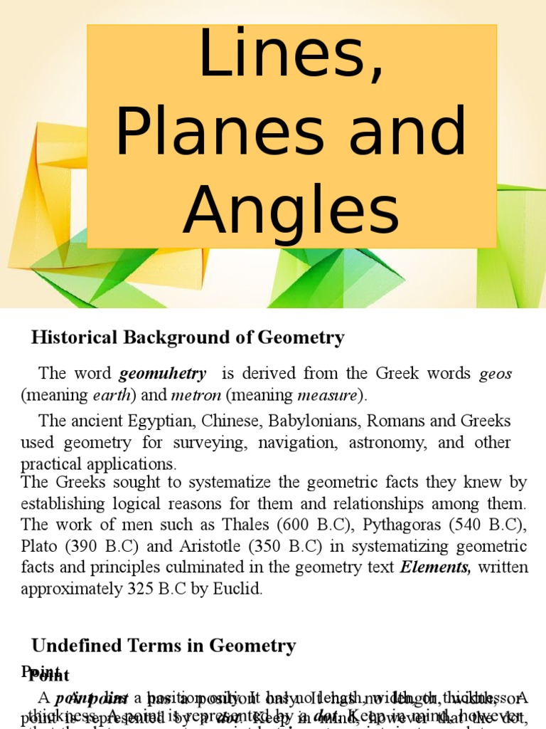 Lines, Planes and Angles | PDF | Elementary Geometry | Geometry