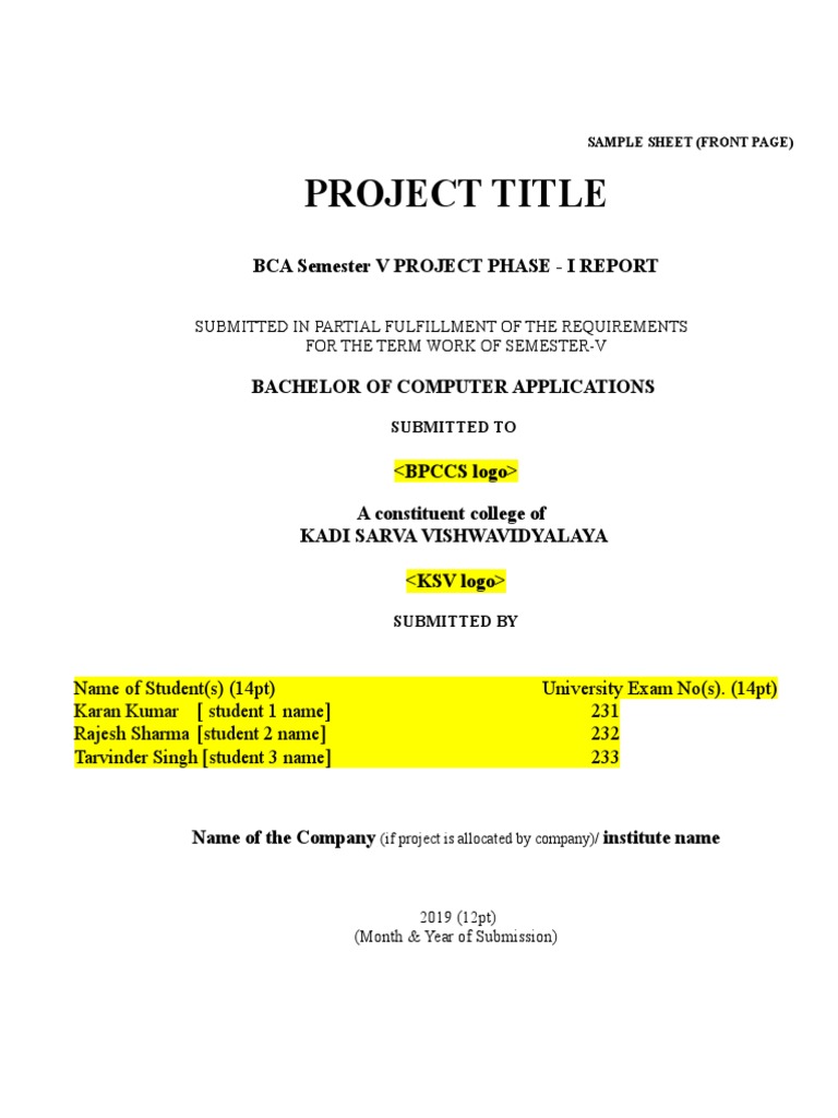 Bca 507 Project Phase - I Sample Report and Guide Line | PDF ...