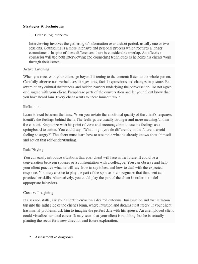 Counseling Interview: Strategies & Techniques | PDF | Psychological ...