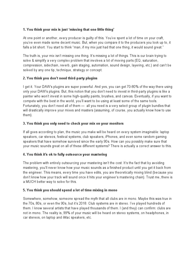 Common Mixing Mistakes to Avoid | PDF | Sound Production Technology | Sound
