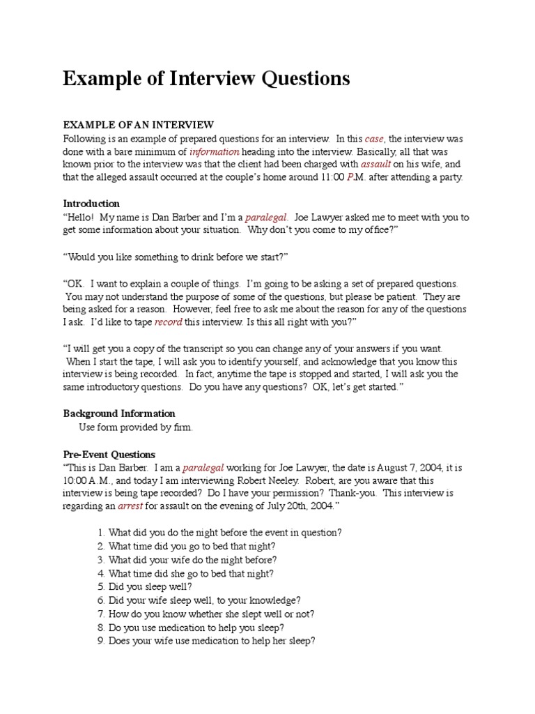 Sample Client Interview Questions | PDF | Lunch | Violence