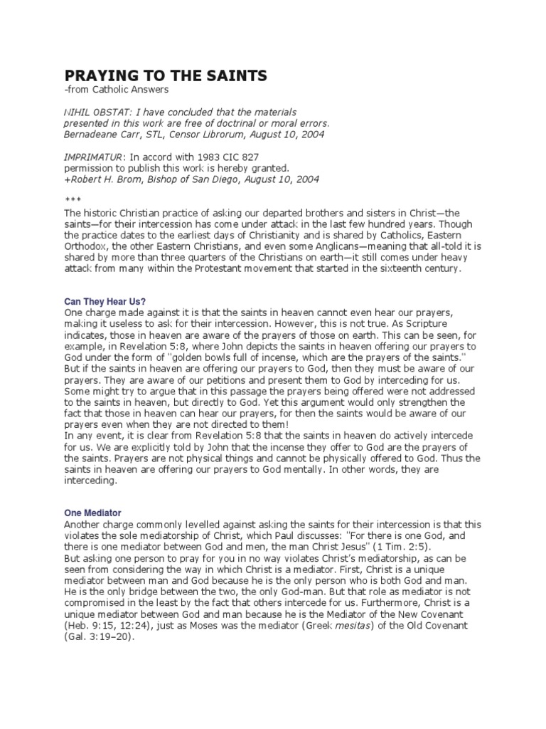 Praying To The Saints | PDF | Intercession | Prayer
