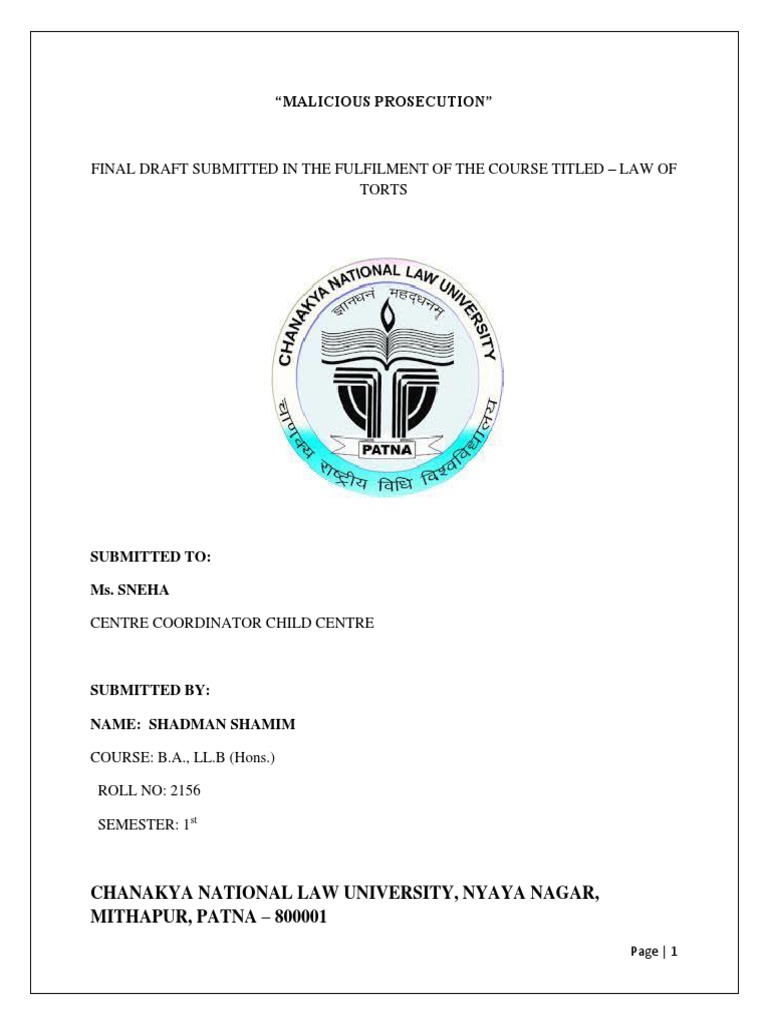 Analysis of the Elements and Termination Requirements for the Tort of ...