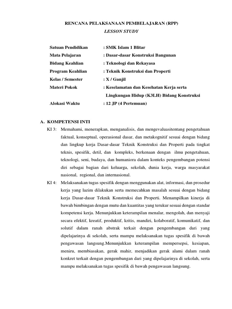 RPP Dasar-Dasar Konstruksi Bangunan | PDF