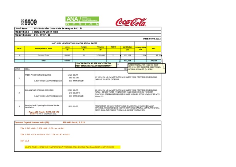 Date: 08.08.2012 Natural Ventilation Calculation Sheet | PDF ...