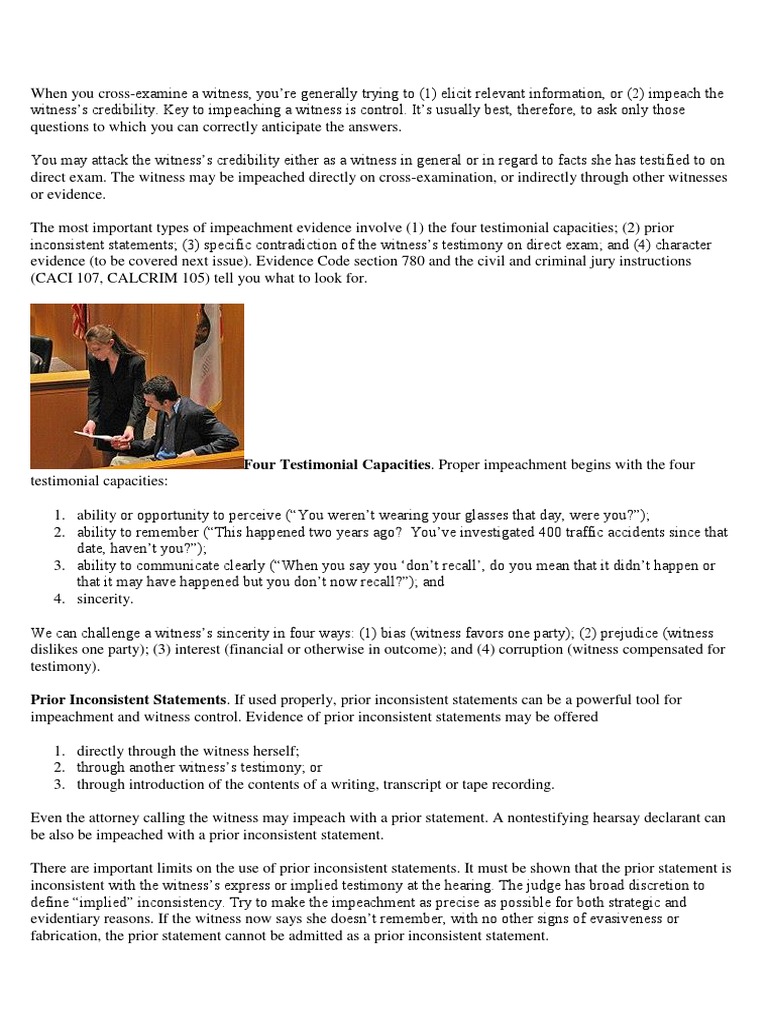 A Guide to Impeaching Witnesses Through Prior Inconsistent Statements ...