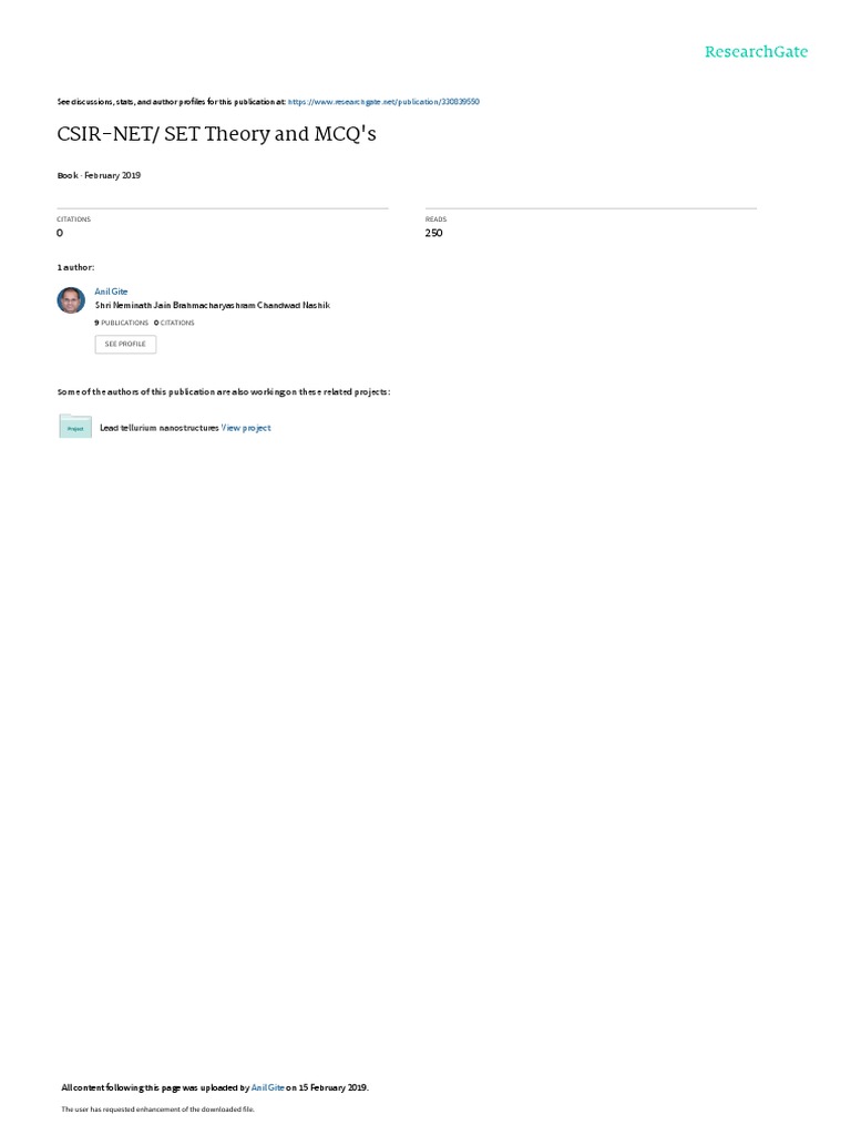 CSIR-NET/ SET Theory and MCQ'S: February 2019 | Download Free PDF ...