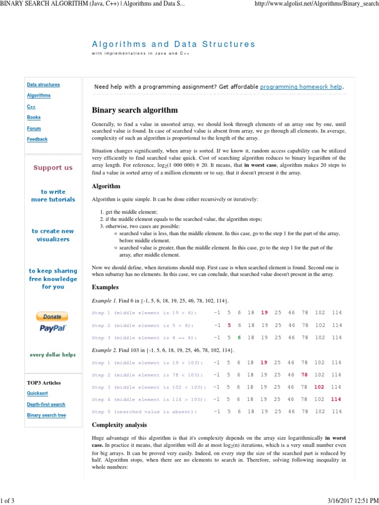 Algorithms and Data Structures: Binary Search Algorithm | PDF | Array Data Structure | Applied ...