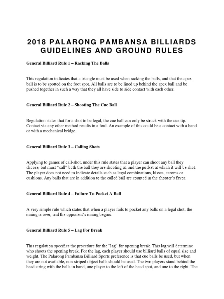 2018 Palarong Pambansa Billiards Guidelines and Ground Rules | PDF | Cue Sports | Games Of ...