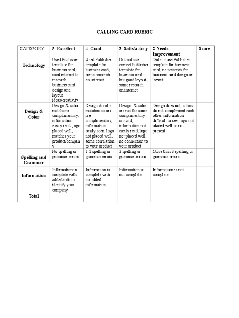 Business Card Rubric | PDF