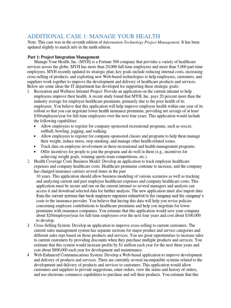 Manage Your Health Project Proposals | PDF | Net Present Value | Employment