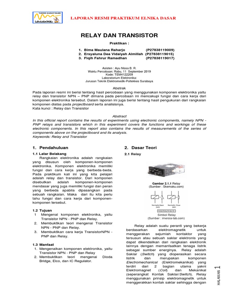 Fungsi Transistor dan Relay dalam Praktikum | PDF