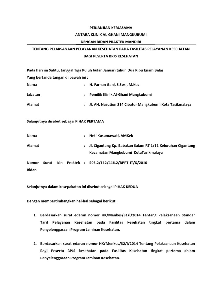 Perjanjian Kerjasama Bidan Jejaring | PDF