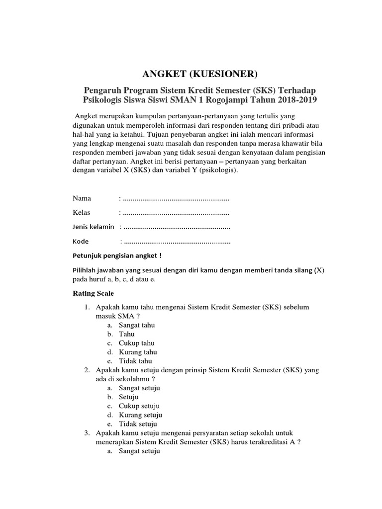 Angket Kuisioner | PDF