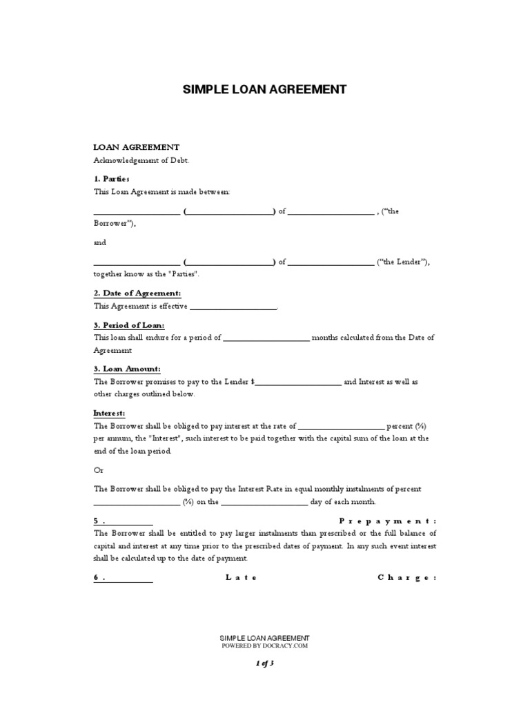 Simple Loan Agreement | Download Free PDF | Loans | Mediation