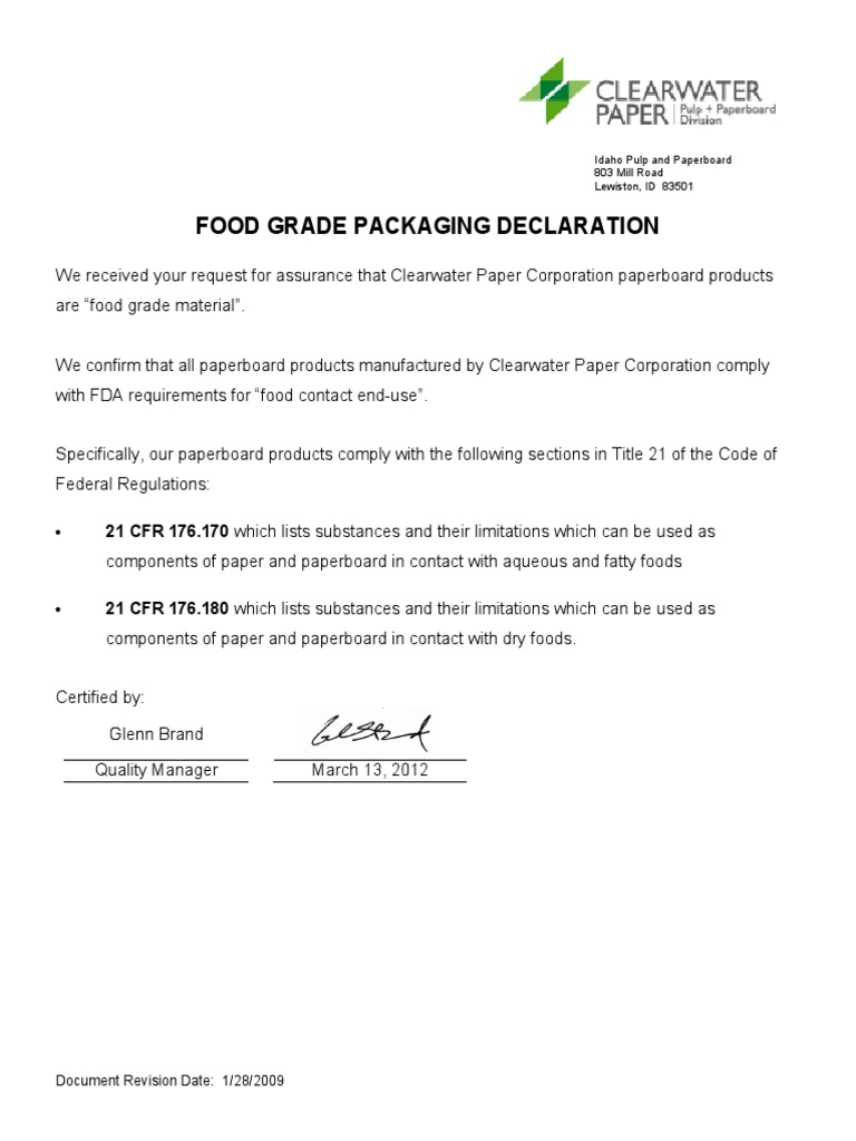 Food Grade Packaging | PDF