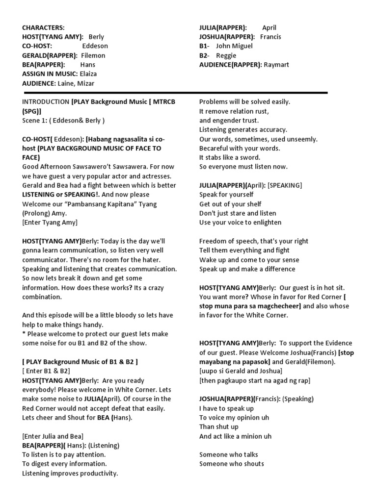 Script For Rap | PDF | Entertainment (General)