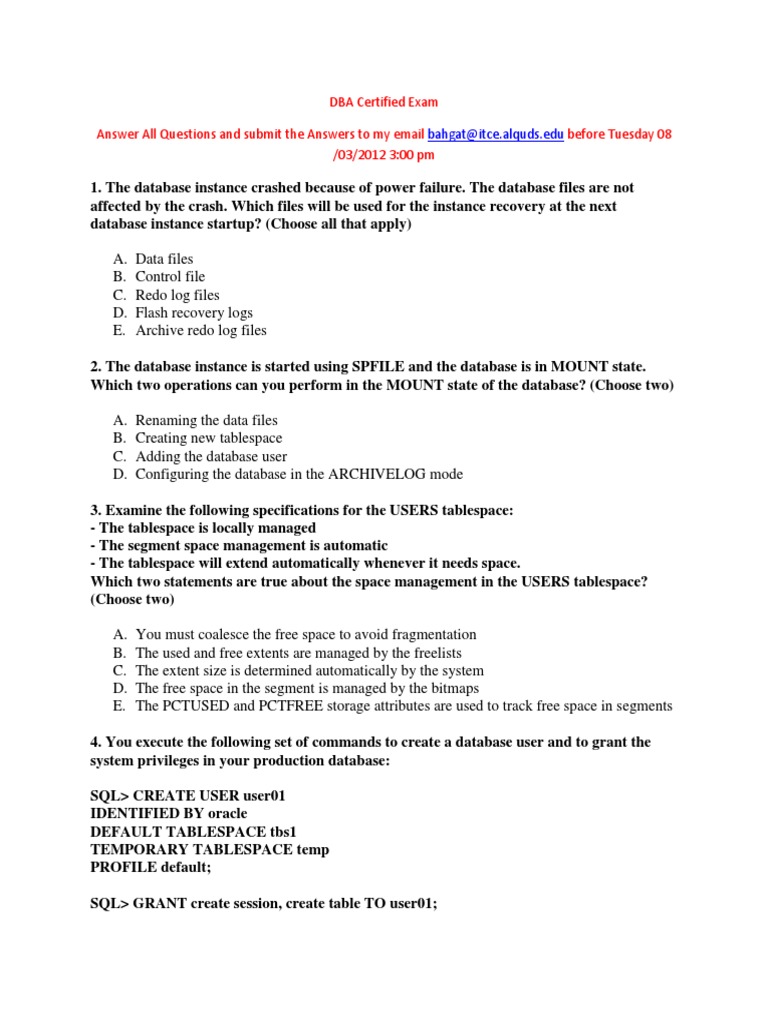 Analyzing the Content and Structure of a Database Certified Exam | PDF ...