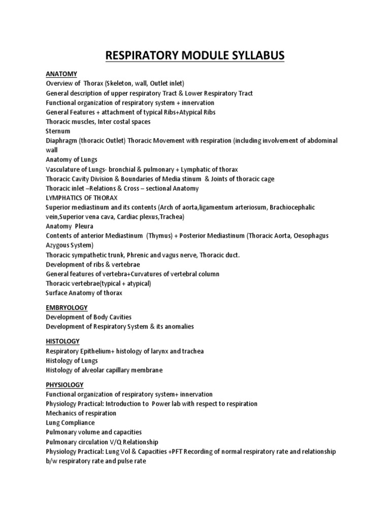 Respiratory Module Syllabus | PDF | Thorax | Lung