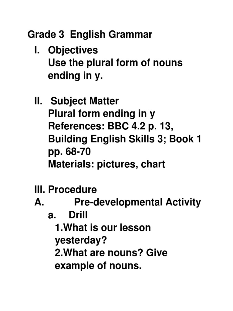 Grade 3 Plural Nouns Lesson Plan | PDF | Plural | English Language