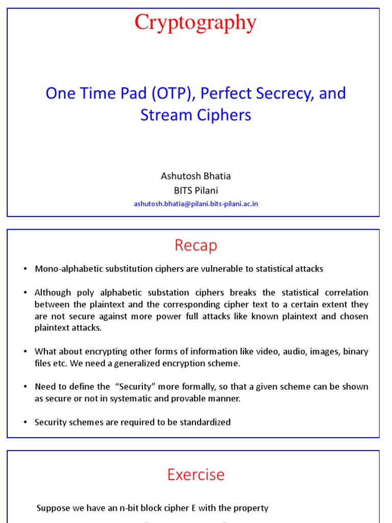 OTP and Stream Ciphers | PDF | Cryptography | Key (Cryptography)
