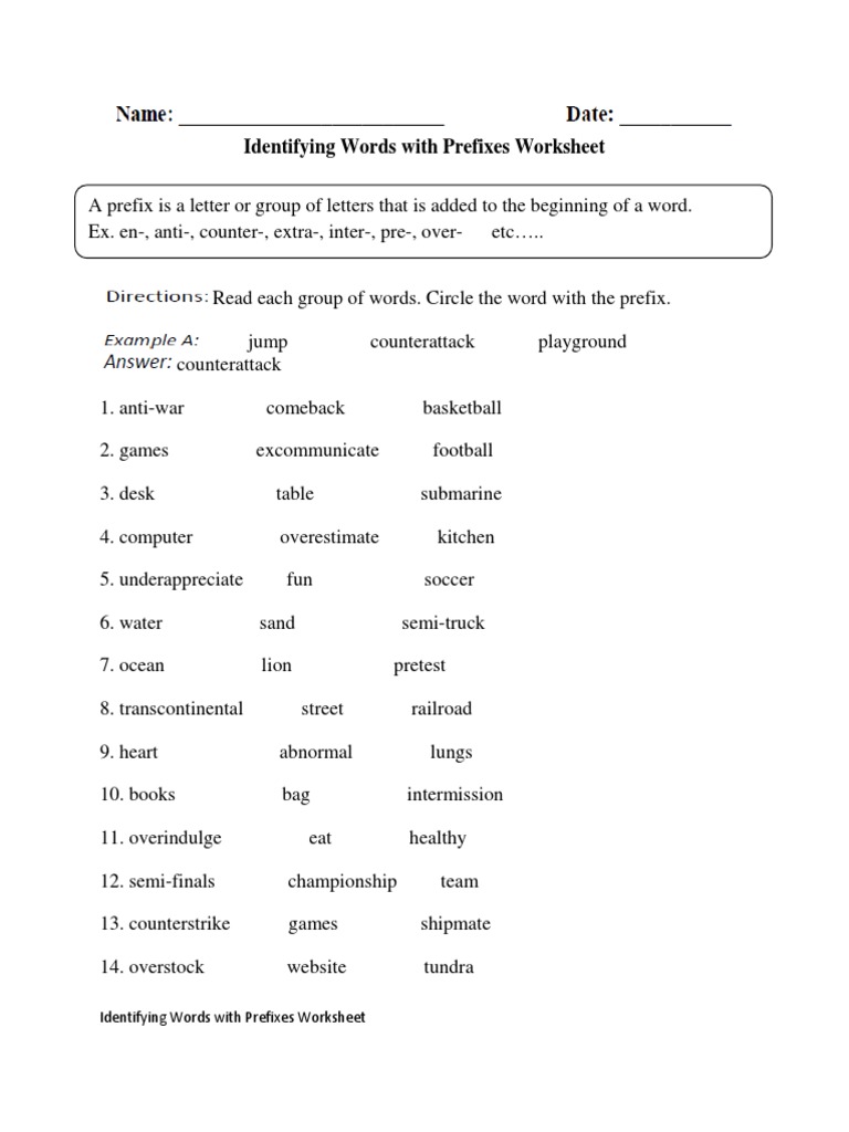 Mastering Morphology: An Exercise in Identifying Words with Prefixes | PDF