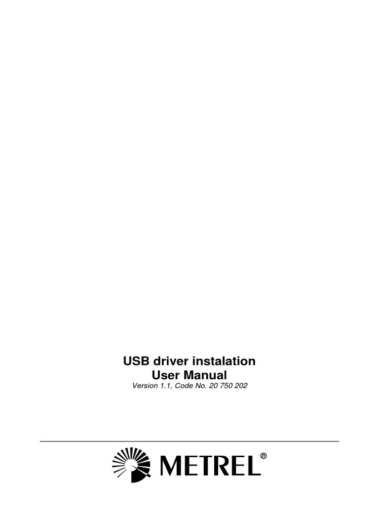 USB Driver Instalation User Manual: Version 1.1, Code No. 20 750 202 | PDF