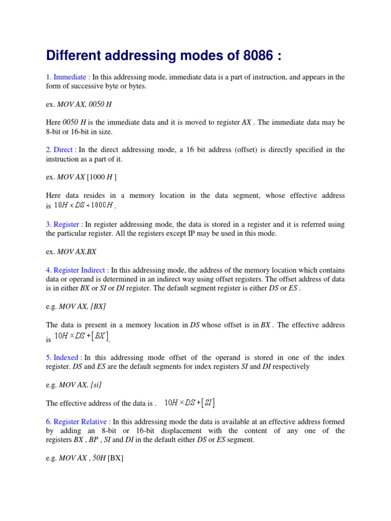 Addressing Modes of the 8086 Microprocessor: A Comprehensive Guide to Accessing Memory Locations ...