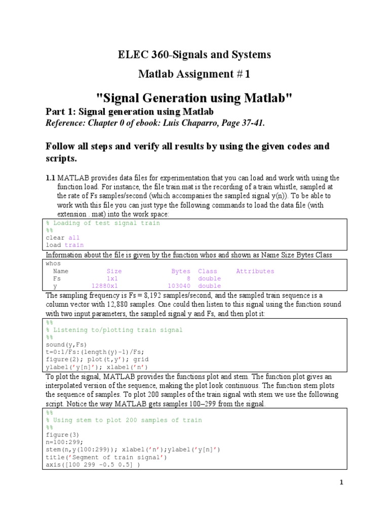 Matlab Assignment - 1 | PDF | Sampling (Signal Processing) | Discrete ...