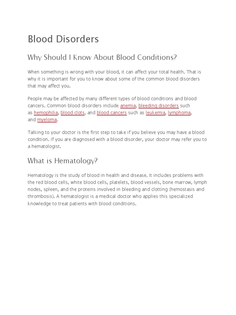 Why You Should Know About Common Blood Disorders | PDF