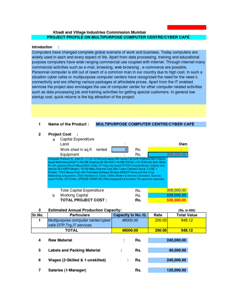 Project Profile On Computer Centre Cyber Cafe PDF | PDF | Personal ...