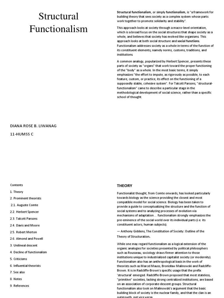 Structural Functionalism: Key Ideas of This Sociological Theory | PDF ...