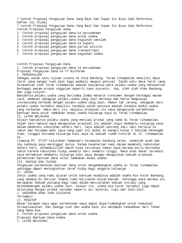 Contoh Proposal Pengajuan Dana Terbaik | PDF