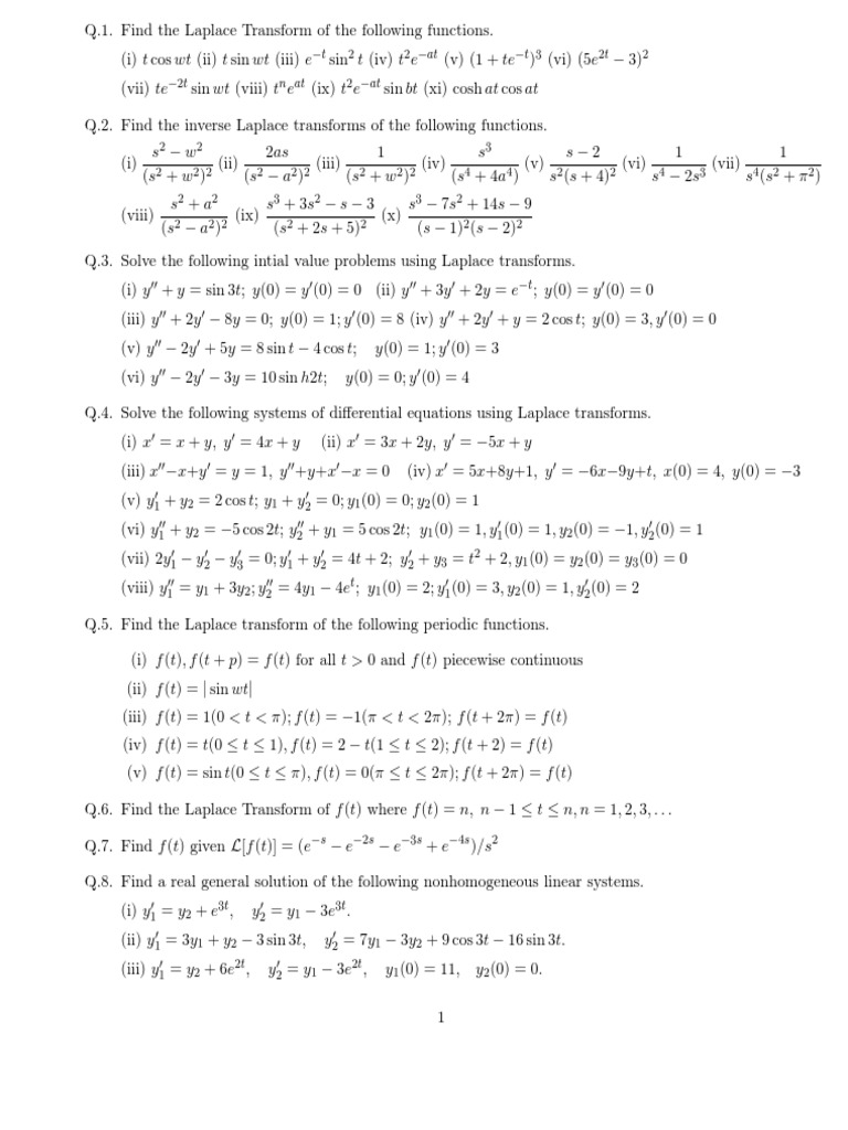 Laplace's Tranform Practice Problems PDF | PDF | Differential Equations ...