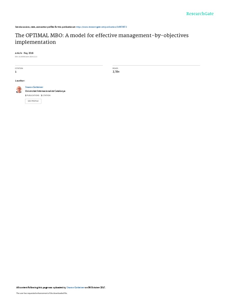 The OPTIMAL MBO: A revised management-by-objectives model incorporating ...