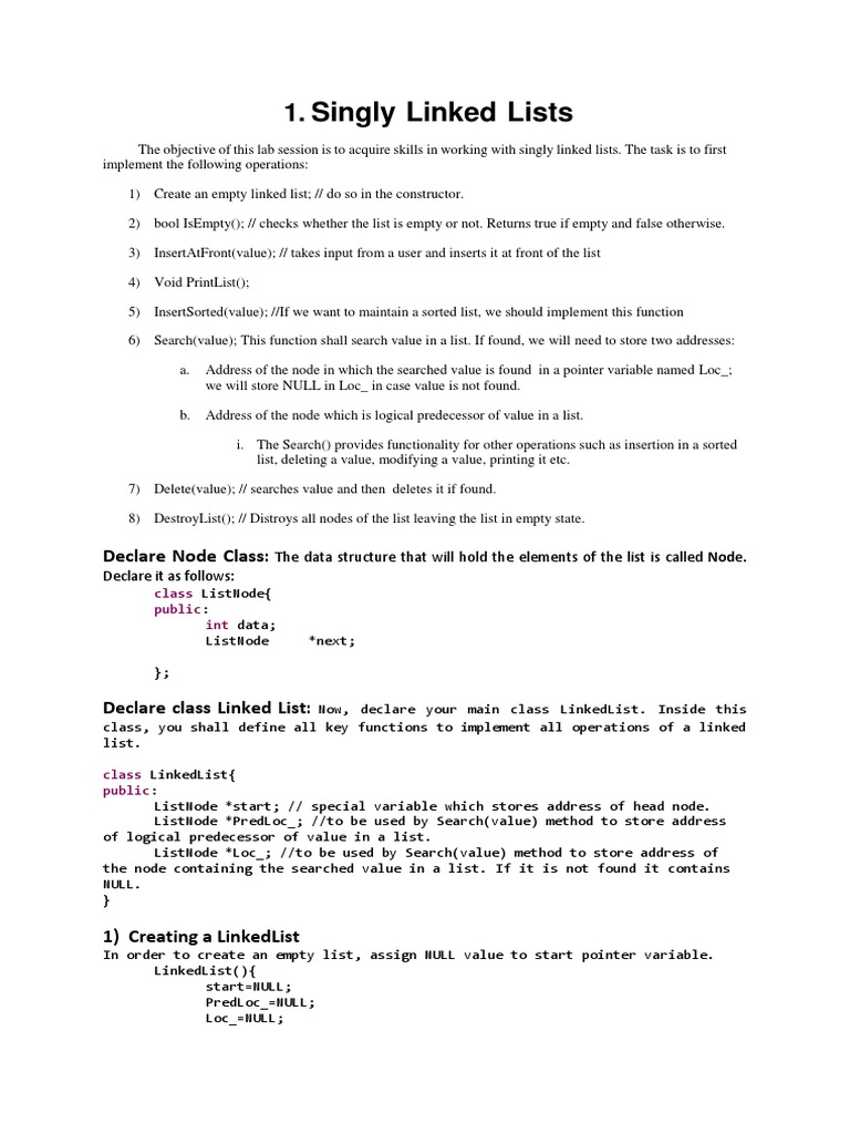 Lab Manual - Linear Linked List | PDF | Pointer (Computer Programming) | Computer Engineering