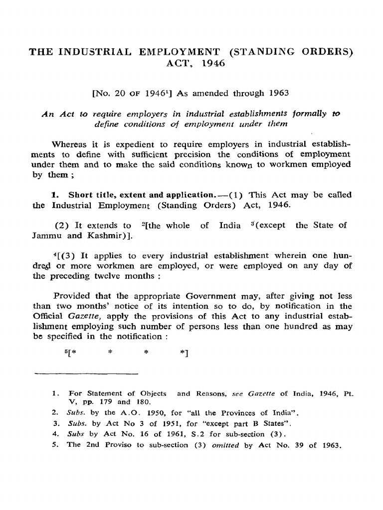 Industrial Employment Standing Orders Act | PDF | Shift Work | Crime ...