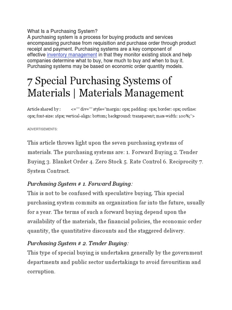 What Is A Purchasing System | PDF | Stocks | Prices