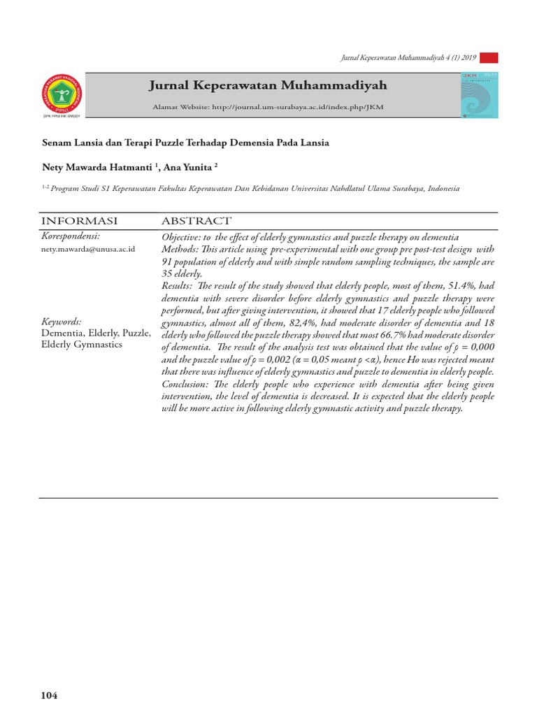 Senam Lansia Dan Terapi Puzzle Terhadap Demensia P | PDF