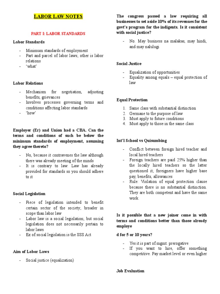Labor Law Notes: Part I: Labor Standards | PDF | Independent Contractor ...