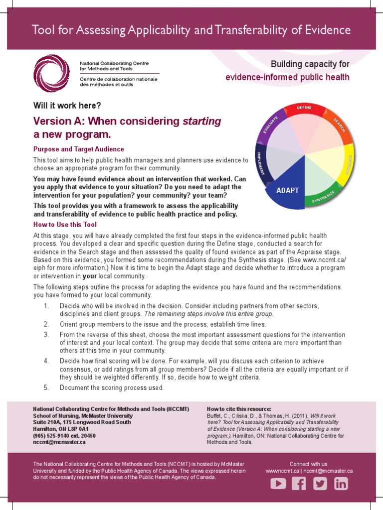 Tool For Assessing Applicability and Transferability of Evidence | PDF ...