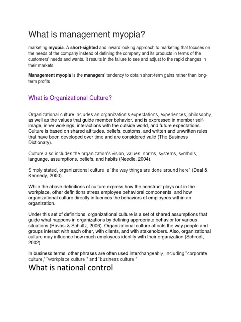 What Is Management Myopia | PDF | Organizational Culture | Marketing