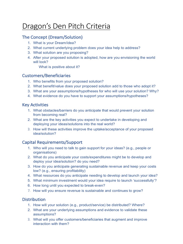 Dragon's Den Rules, Pitch and Criteria | PDF